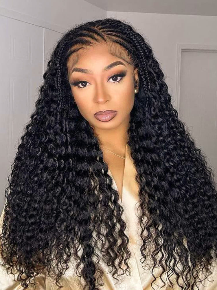 Deep Wave 100% Human Hair Braided Wigs Lace Front Wig -Asteriahair