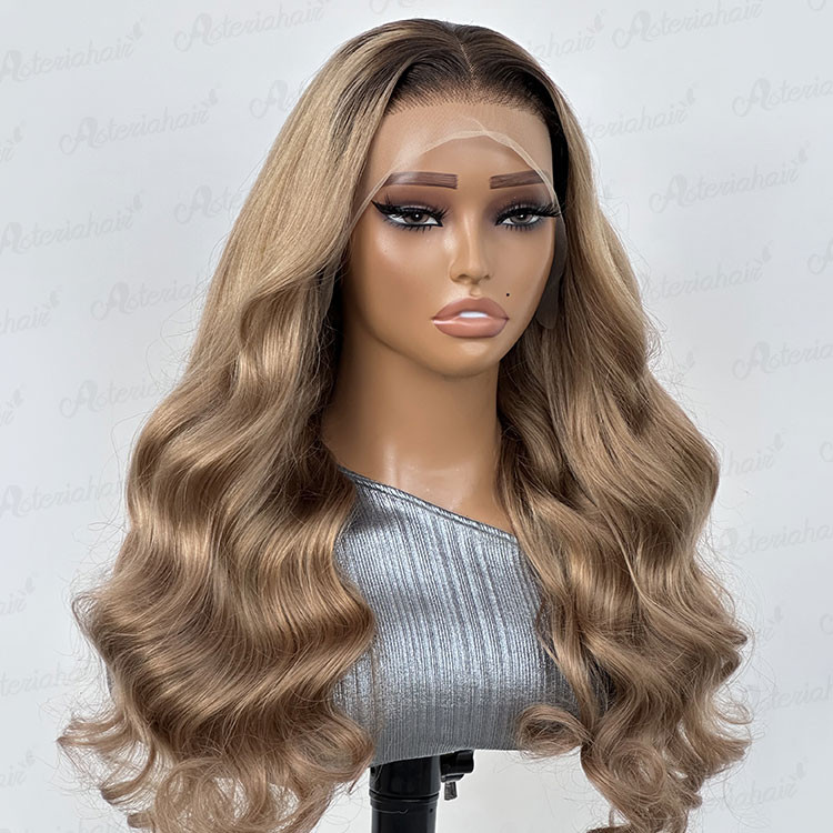 Ombre Body Wave Wig Ash Blonde Lace Front Wig With Dark Roots Good ...